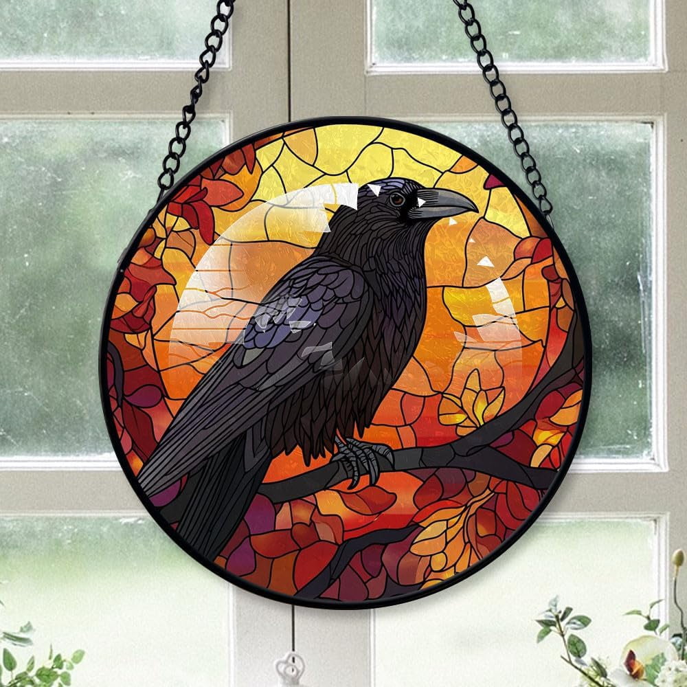 Personalized Crow Suncatcher Stained Glass Suncatchers, Crow Ornament ...