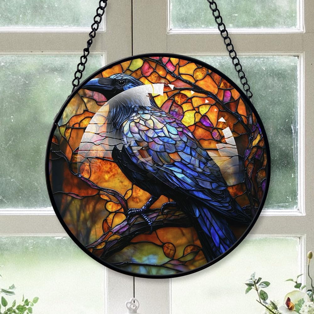 Personalized Crow Suncatcher Stained Glass Suncatchers, Crow Ornament ...