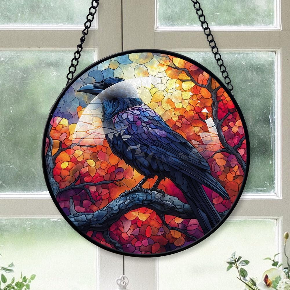 Personalized Crow Suncatcher Stained Glass Suncatchers, Crow Ornament ...