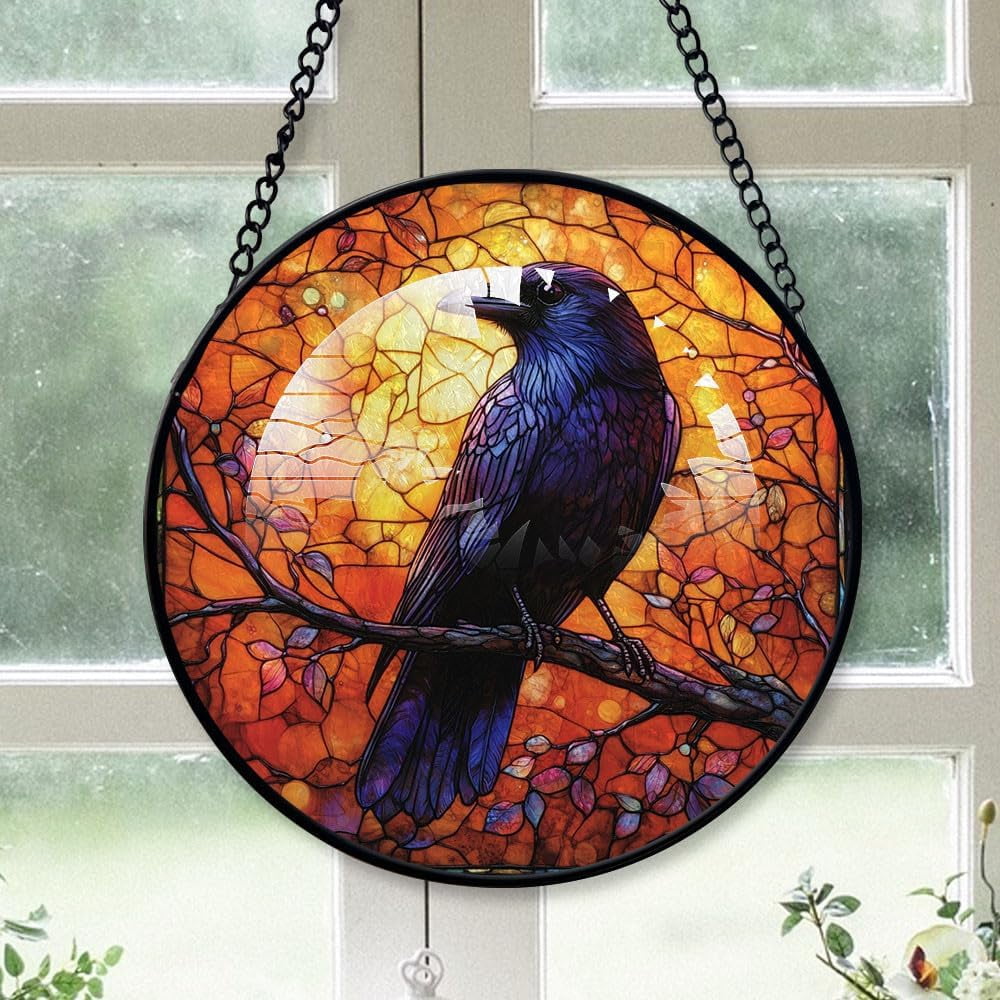 Personalized Crow Suncatcher Stained Glass Suncatchers, Crow Ornament ...