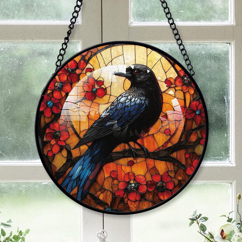 Personalized Crow Sunset Stained Glass Suncatcher Artistic Window ...