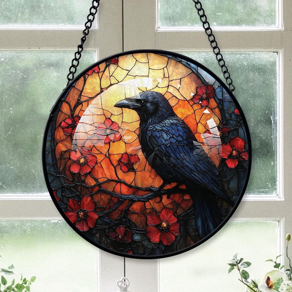 Personalized Crow Sunset Suncatcher Stained Glass, Crow Sunset Gifts ...