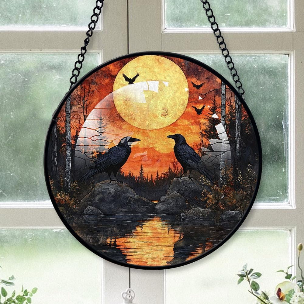 Personalized Crows of The Night Suncatcher Stained Glass, Crows of The ...