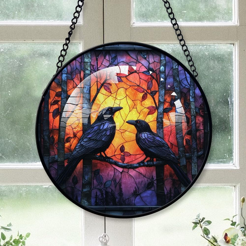 Personalized Crows Suncatcher Stained Glass, Crows Gifts for Women ...