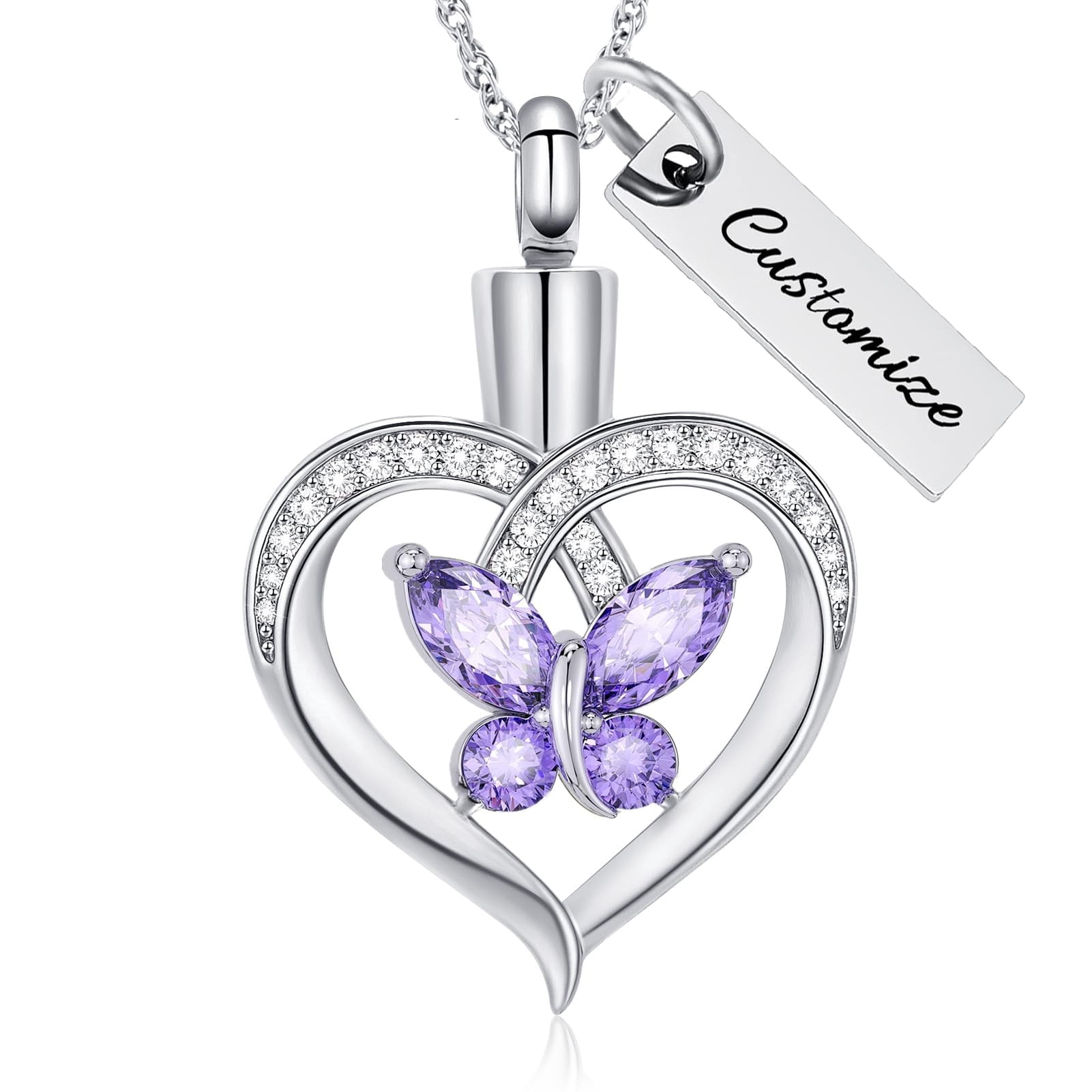 Personalized Crystal Butterfly in Heart Cremation Jewelry for Ashes ...
