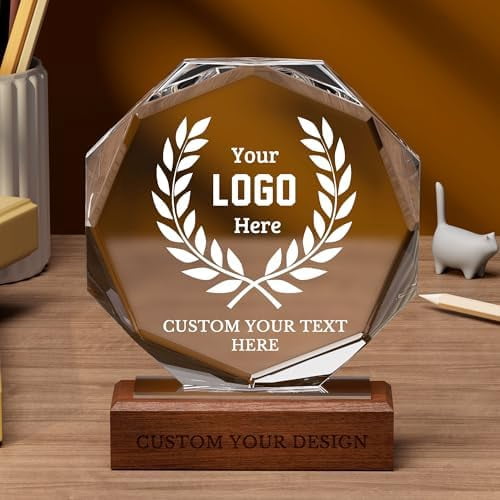 Personalized Crystal Trophy Award with Wood Base, Custom Plaque ...