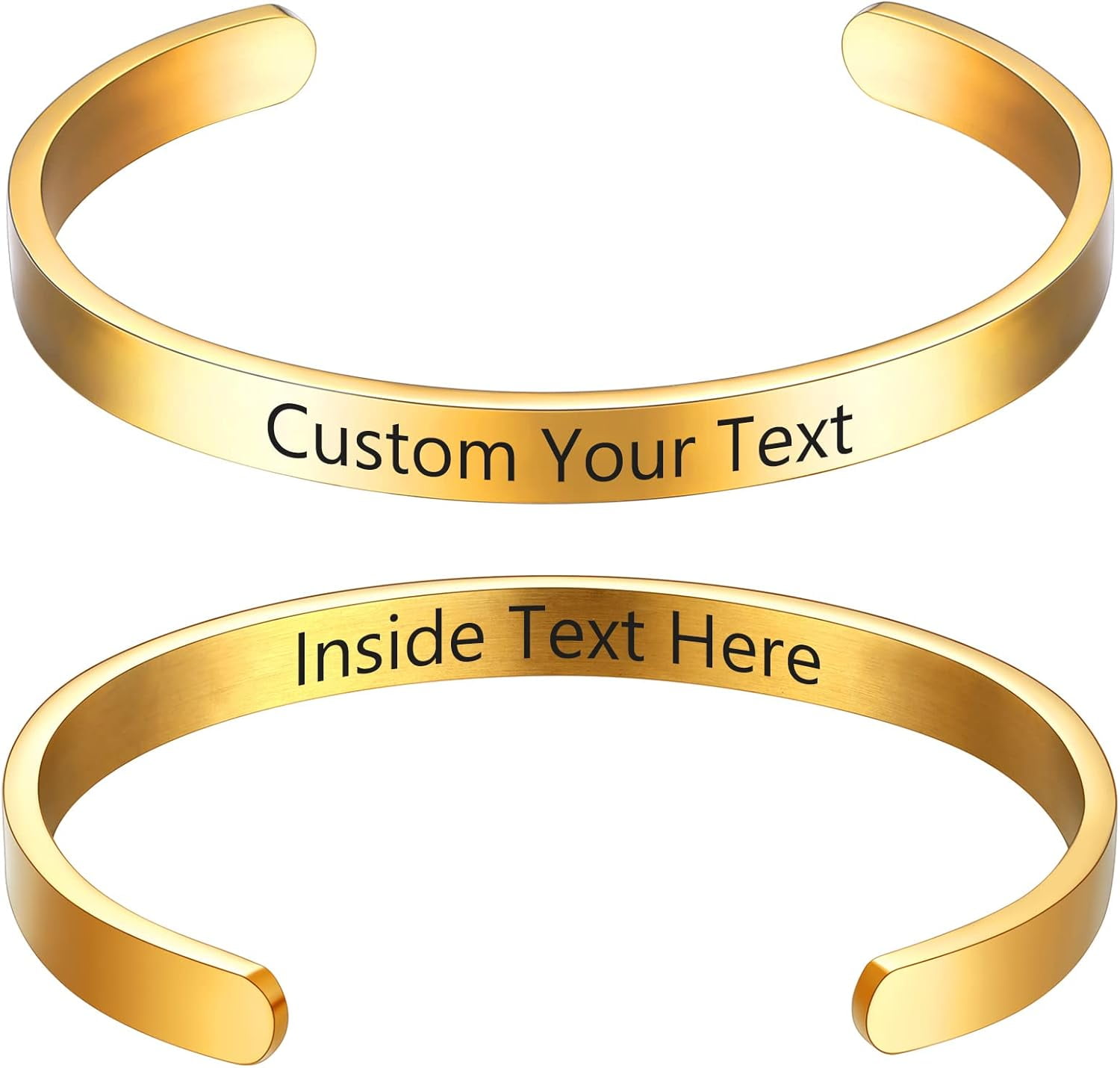 Personalized Cuff Bracelets Women Mens Stainless Steel 18K Gold Plated ...