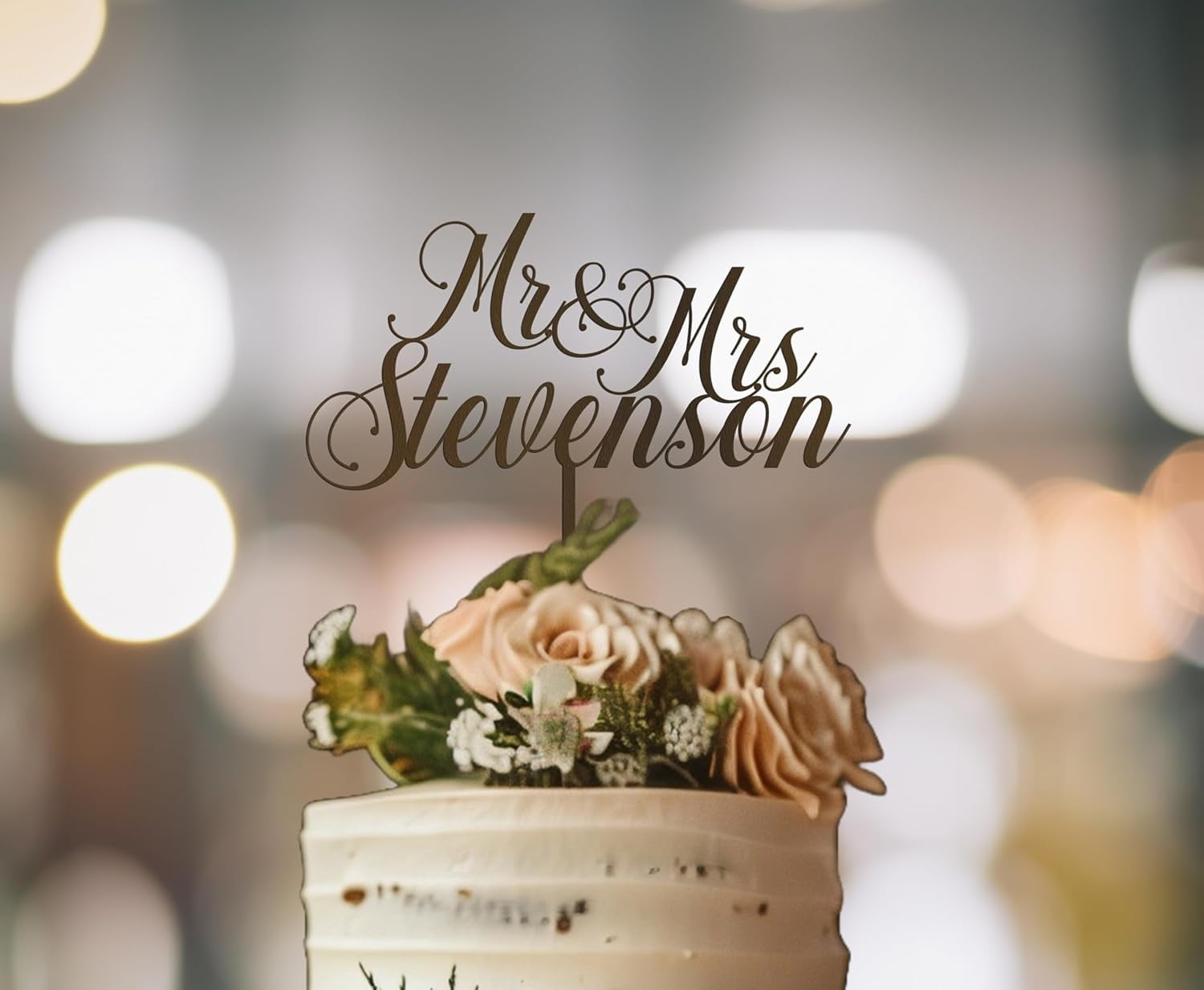 Personalized Cursive Cake Topper, Rustic Calligraphy Design, Custom ...