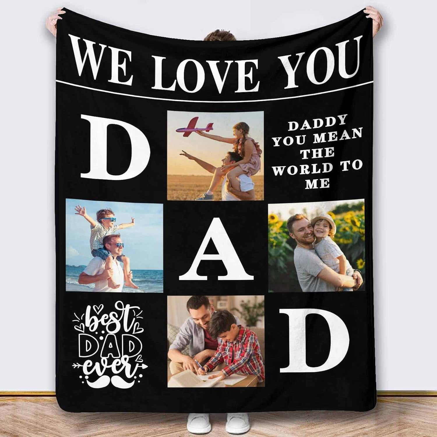 Personalized Custom Blanket with Photo Text Photo with Dad for Father ...