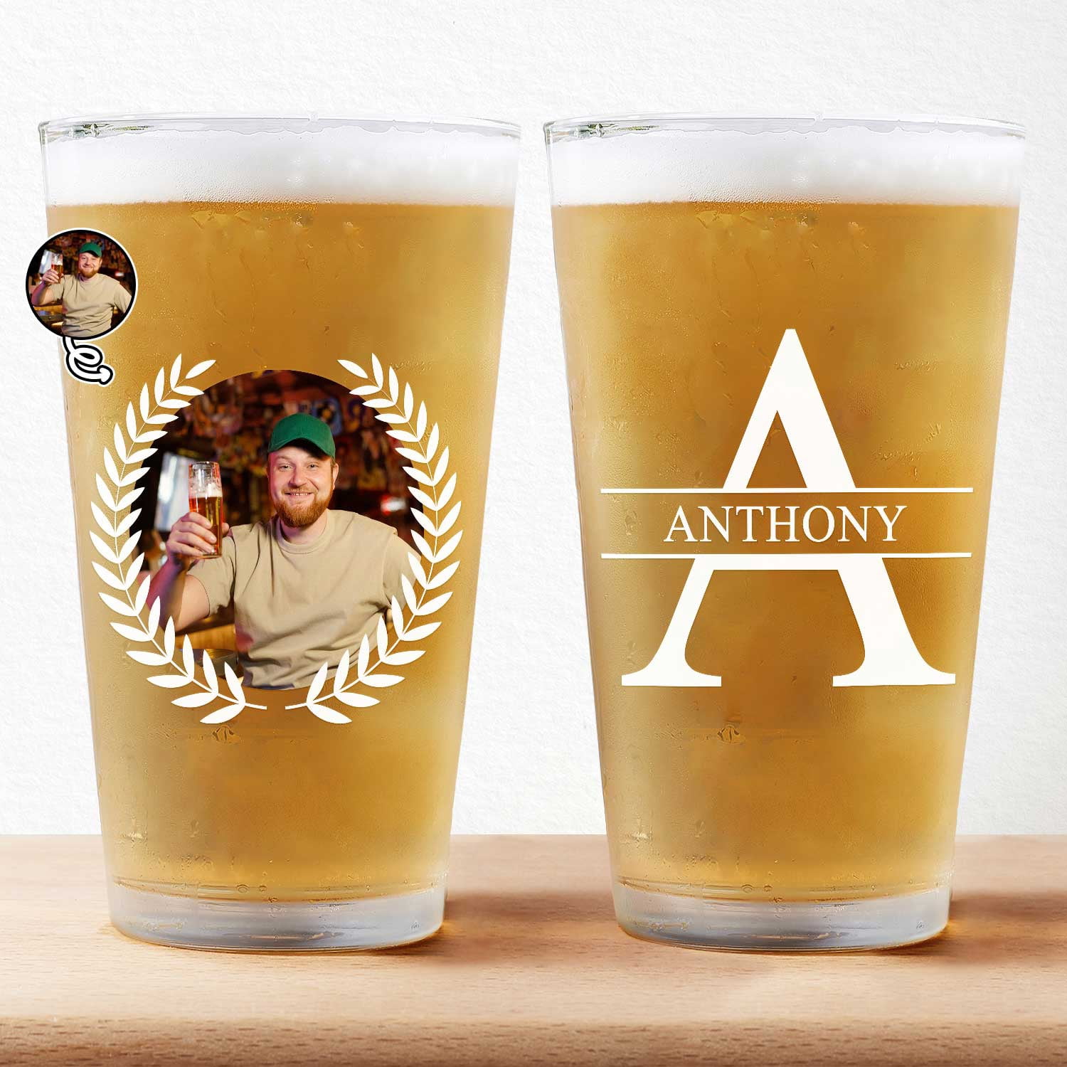 Personalized Custom Photo Monogram Name Beer Pint Glass - Gift For Men ...