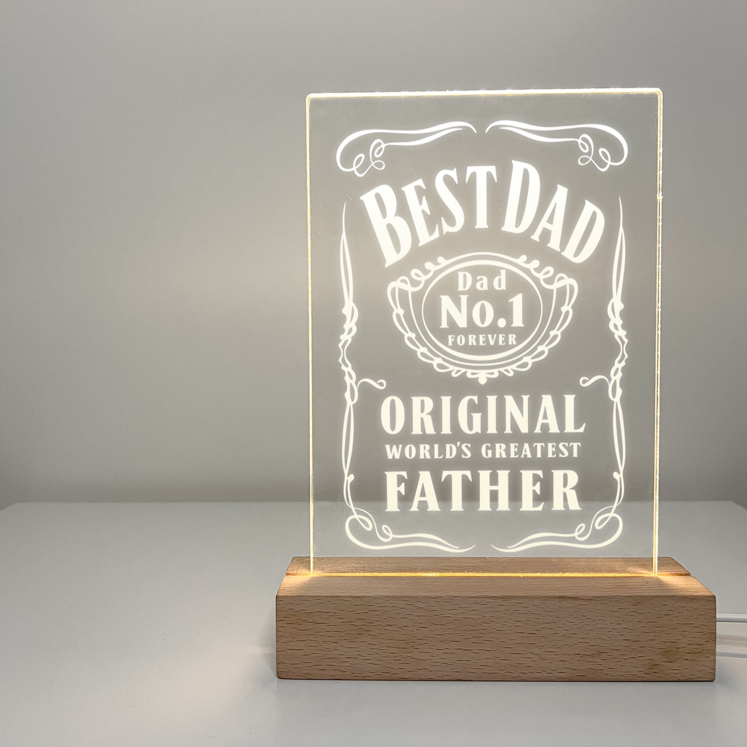 Personalized Custom World's Greatest Father LED Wood Stand Light Lamp ...