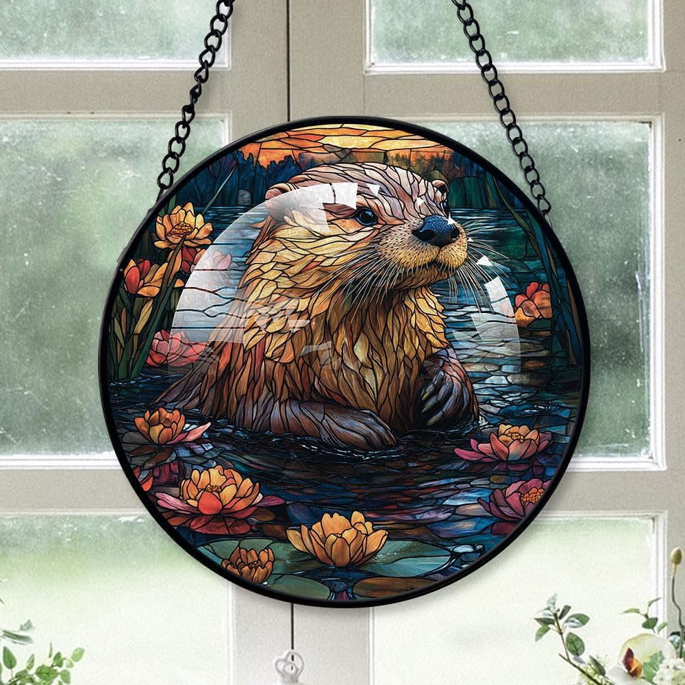 Personalized Cute Otter Suncatcher Stained Glass, Cute Otter Originally ...