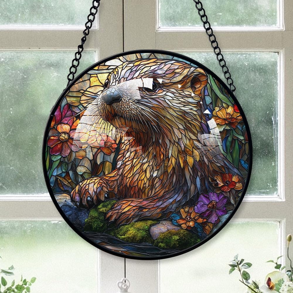 Personalized Cute Otter Suncatcher Stained Glass, Cute Otter Stained ...