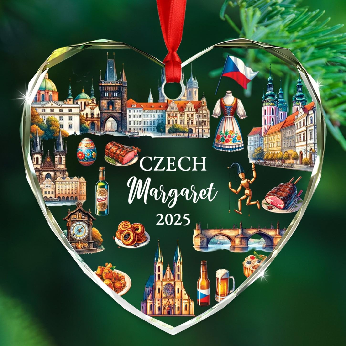 Personalized Czech Prague Republic Culture Glass Ornament Christmas ...