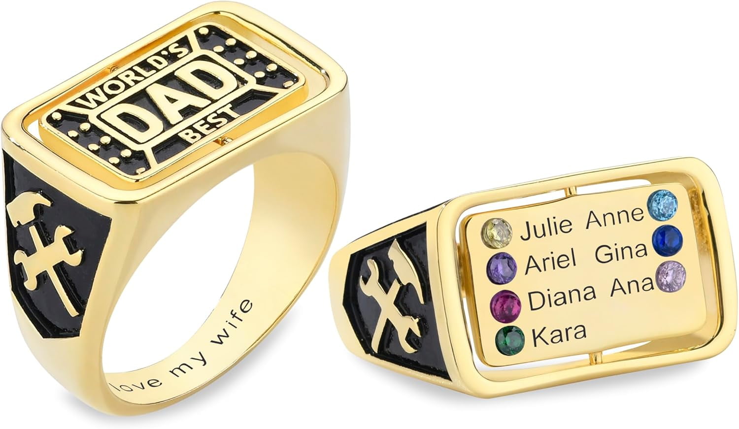 Personalized DAD Ring Custom Father Rings with 1-8 Simulated Birthstones Family Ring for Men Dad ...