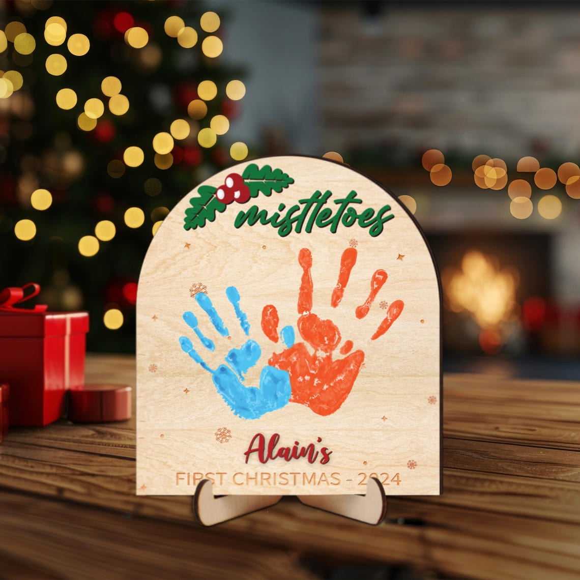 Personalized DIY Christmas Footprint Sign, 'Mistletoes' Baby's First ...