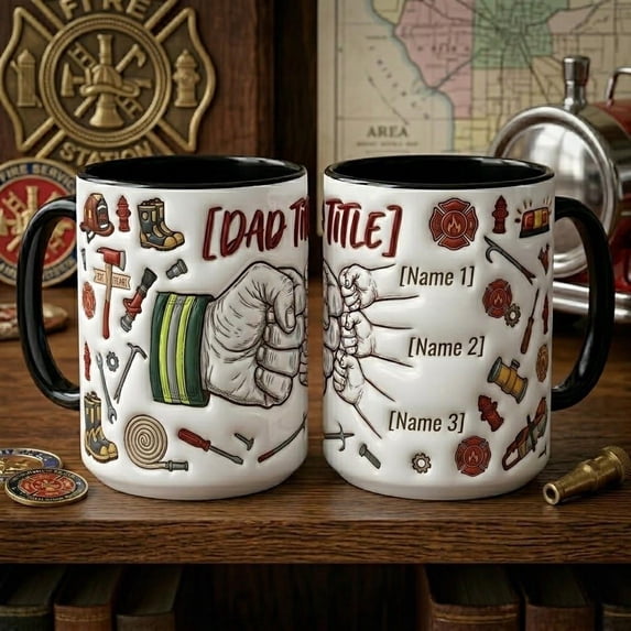 Personalized Dad Fist Bump Mug With Custom Job Design, Kids Names ...