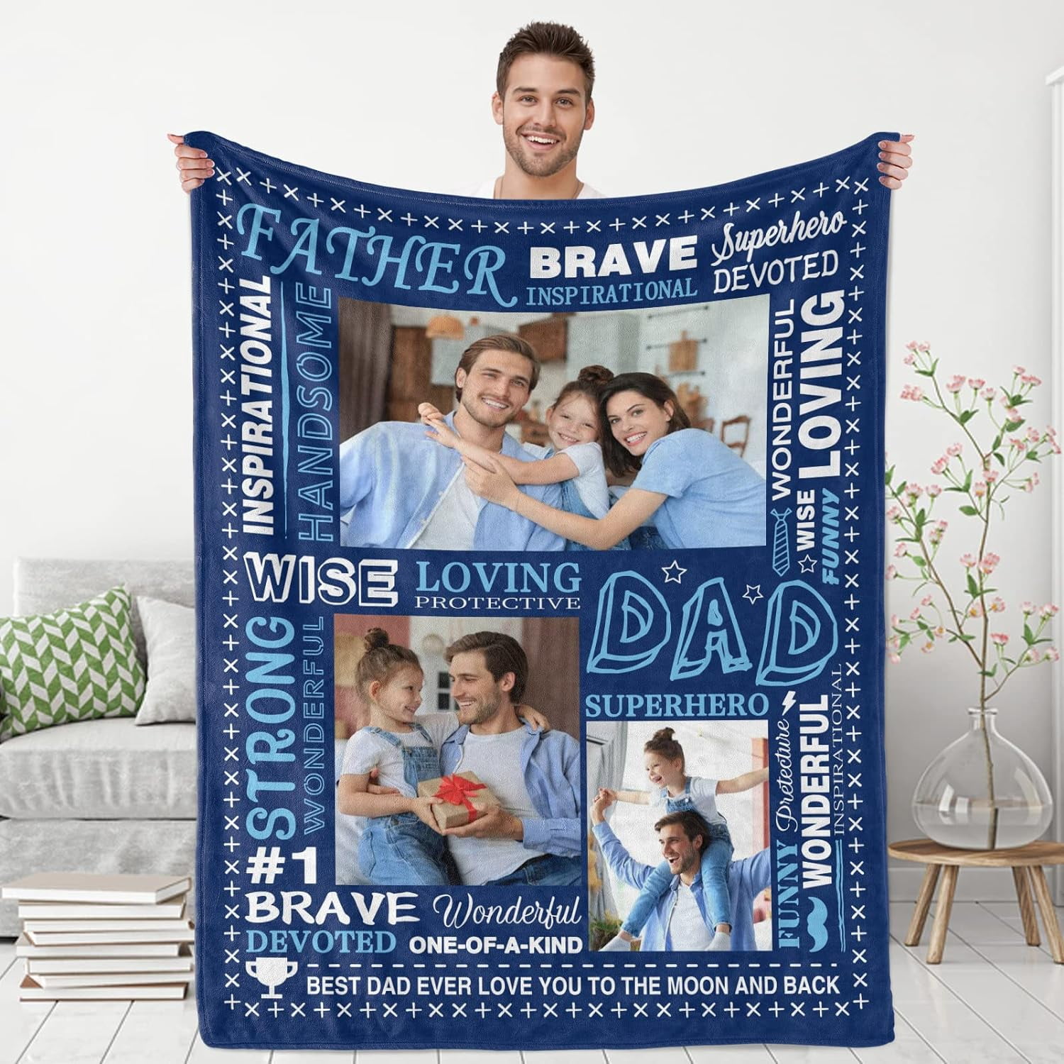 Personalized Dad Gifts for Father's Day, Custom Blanket with Photos for ...
