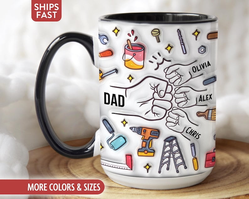 Personalized Dad Mug, Custom Dad Coffee Cup, Dad Gifts with Kids Names ...