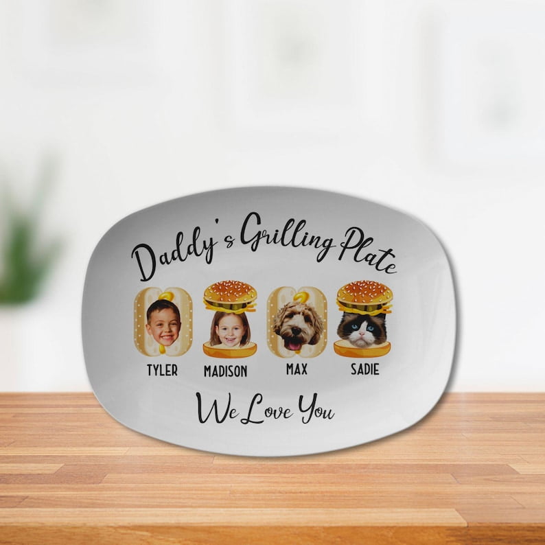 Personalized Daddy's Grilling Plate with Kid's Photos and Names on ...