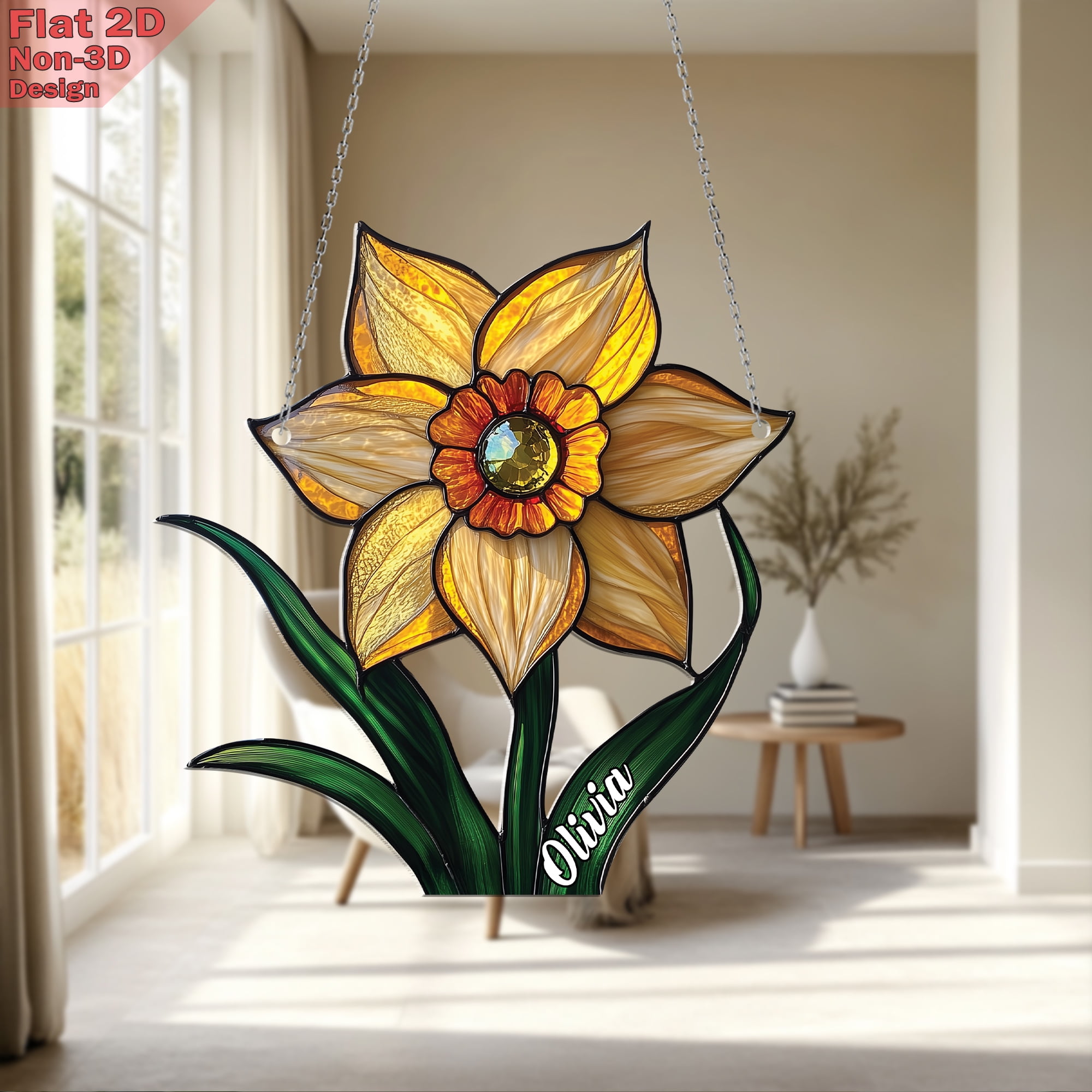 Personalized Daffodil Stained Glass Effect Acrylic Window Hanging ...