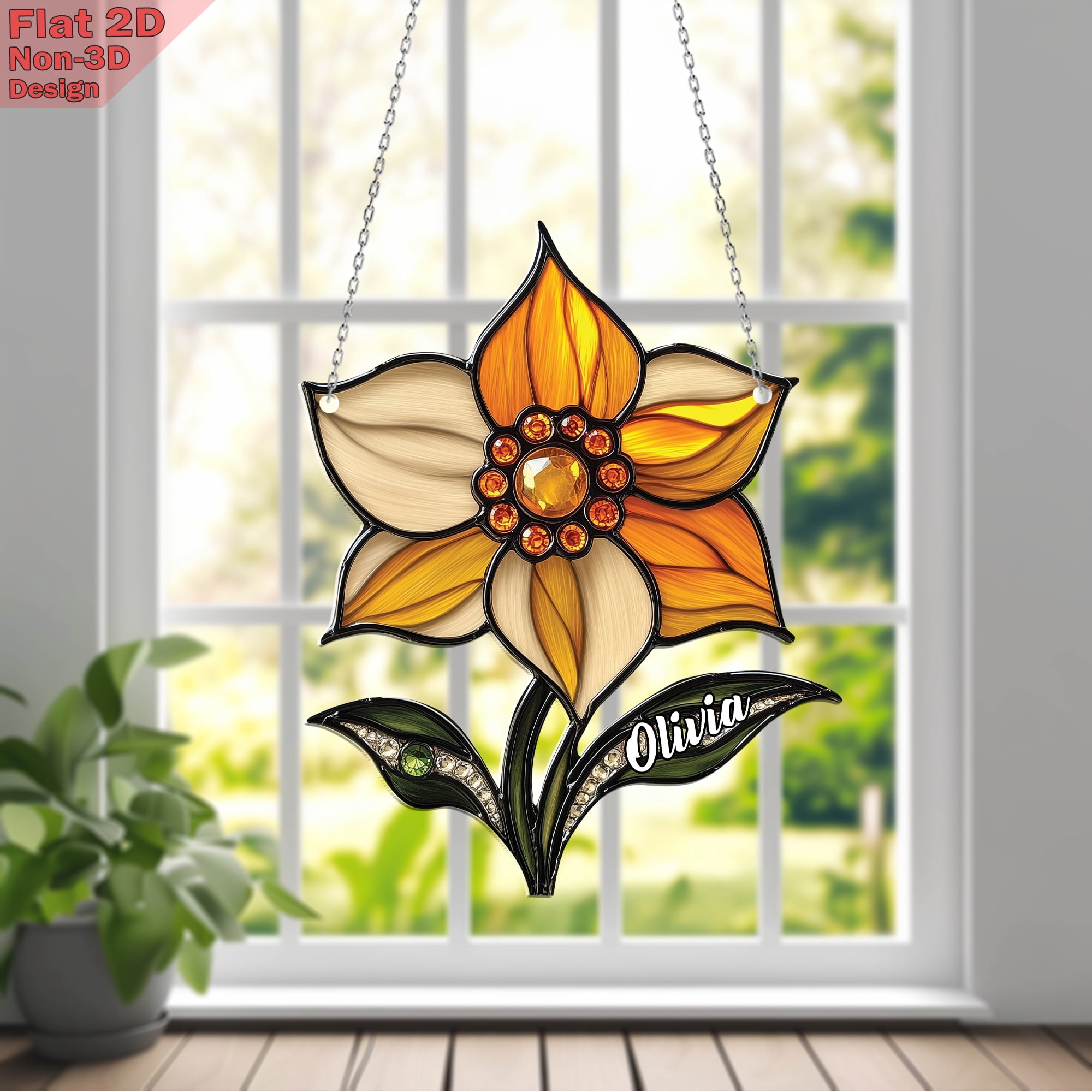 Personalized Daffodil Stained Glass Effect Acrylic Window Hanging ...