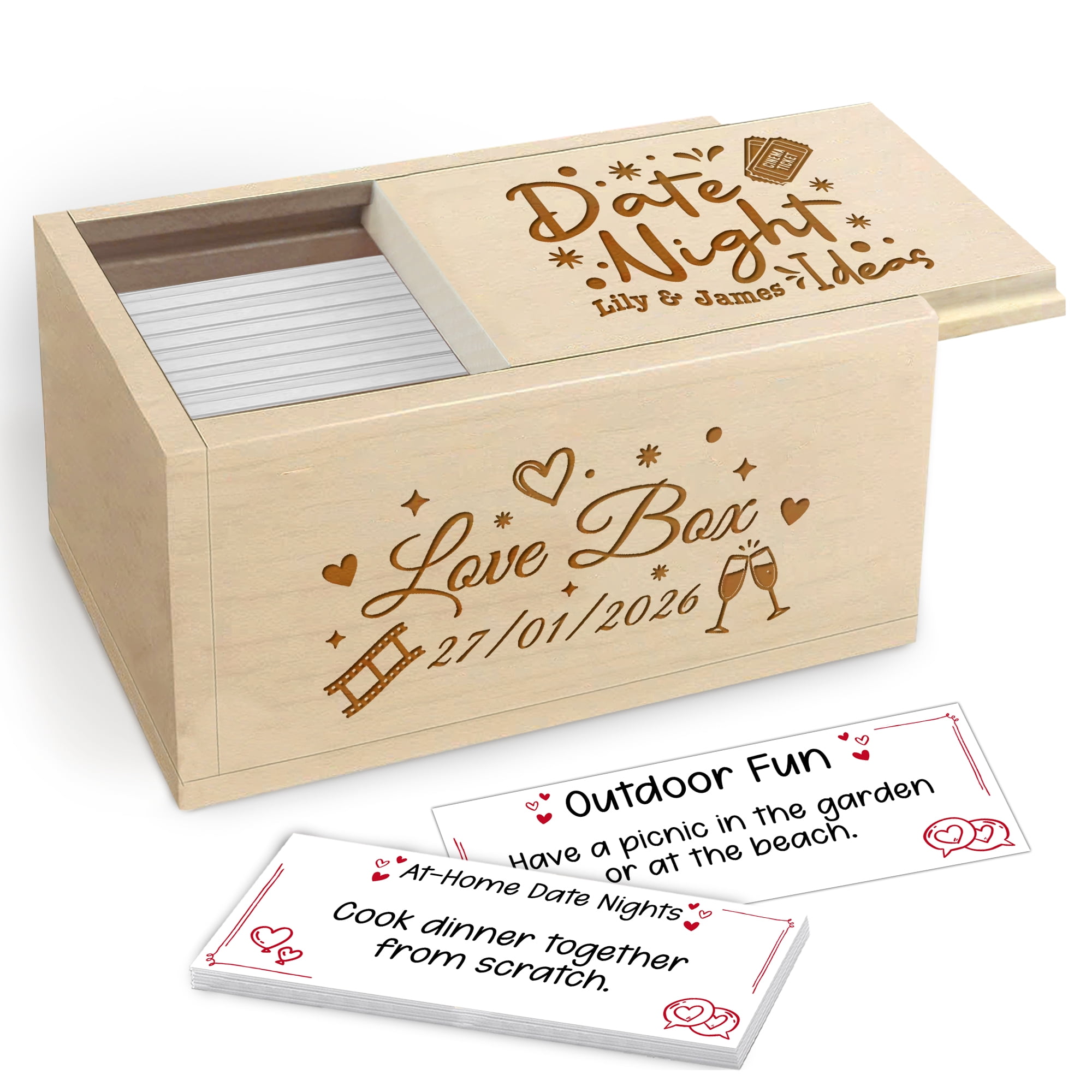 Personalized Date Night Ideas Wooden Box, Custom Names & Date Love Box ...