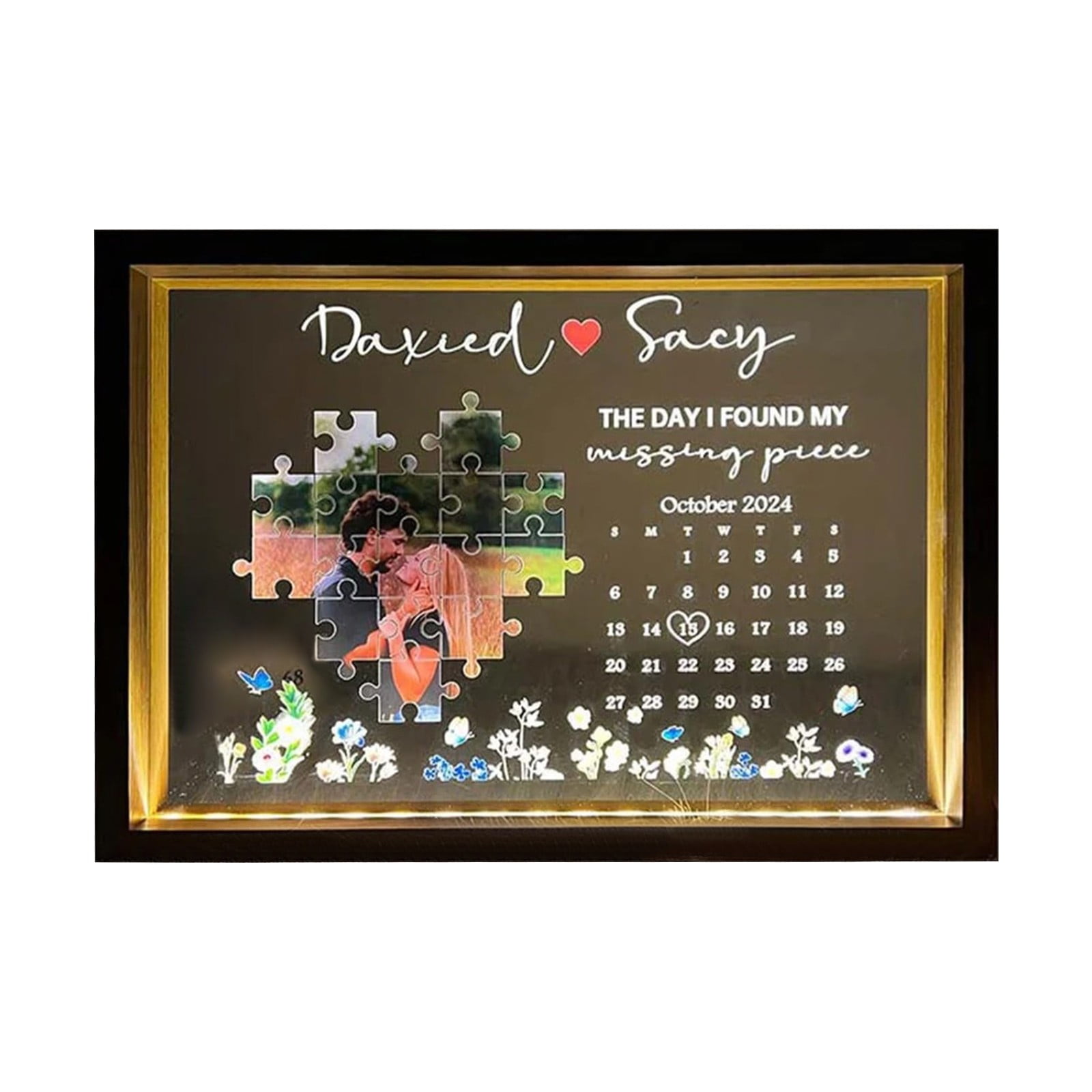 Personalized The Day My Missing Piece Light Frame Custom Photo Frame ...