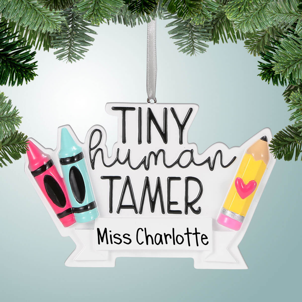 Personalized Daycare Tiny Human Tamer Christmas Ornament - Preschool ...