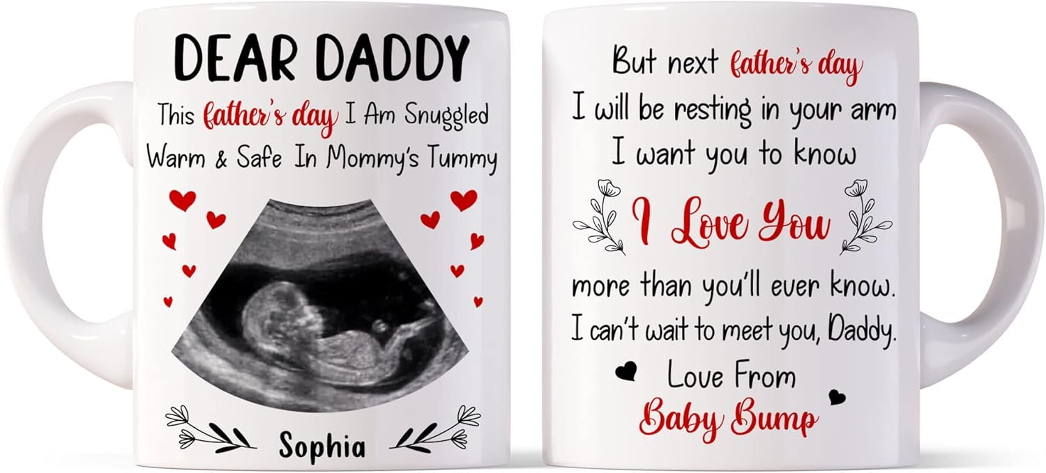 Personalized Dear Daddy Mug Happy Father's Day Custom Baby's Sonogram Picture Mug This Father's ...