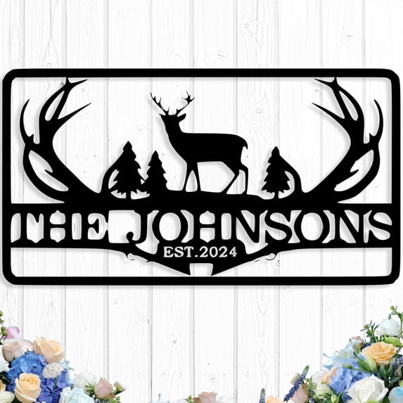Personalized Deer Metal Cabin Sign, Custom Deer Signs Outdoor Metal ...