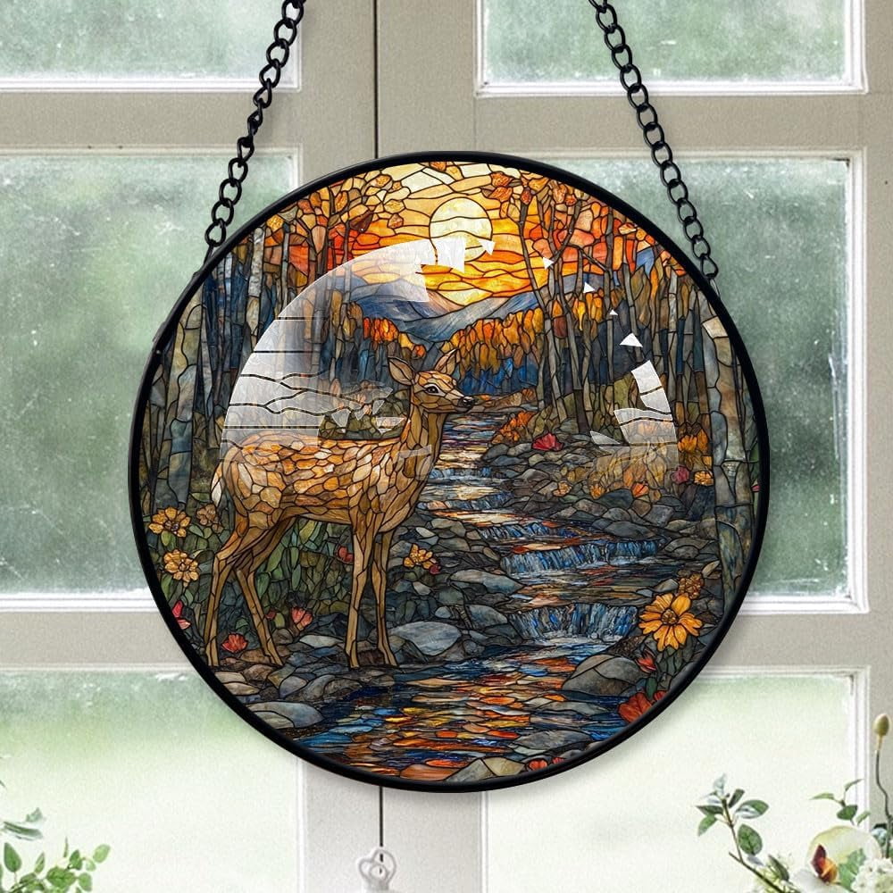 Personalized Deer Stained Glass Suncatcher Artistic Window Hanging ...