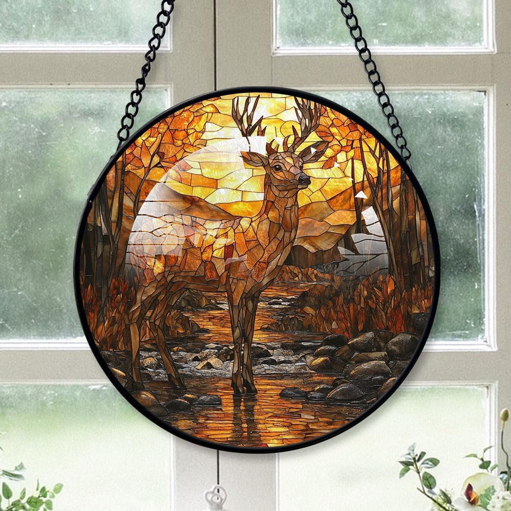 Personalized Deer Suncatcher Stained Glass, Deer Stained Glass Window ...
