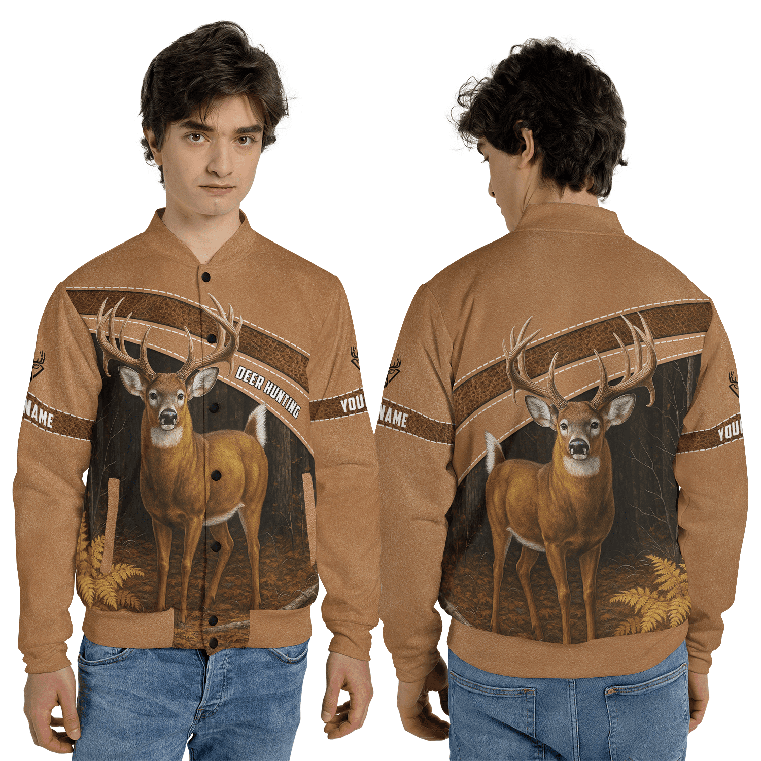 Personalized Deer Wildlife Baseball Jacket, Custom Name Nature Animal ...