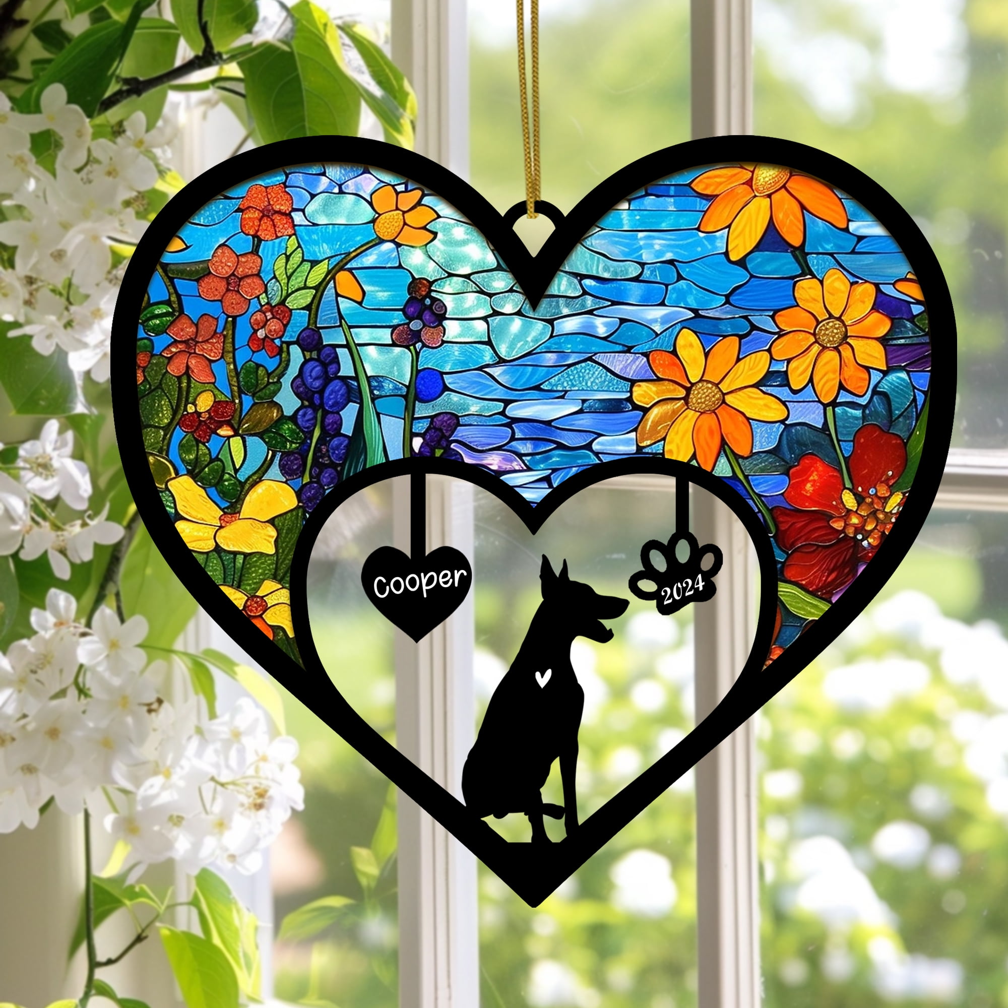 Personalized Doberman Dog Memorial Wooden Heart Shape Suncatcher, Pet ...