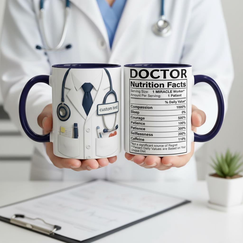 Personalized Doctor Coffee Cup, Custom ID Badge Nutrition Facts Mug, Dr ...
