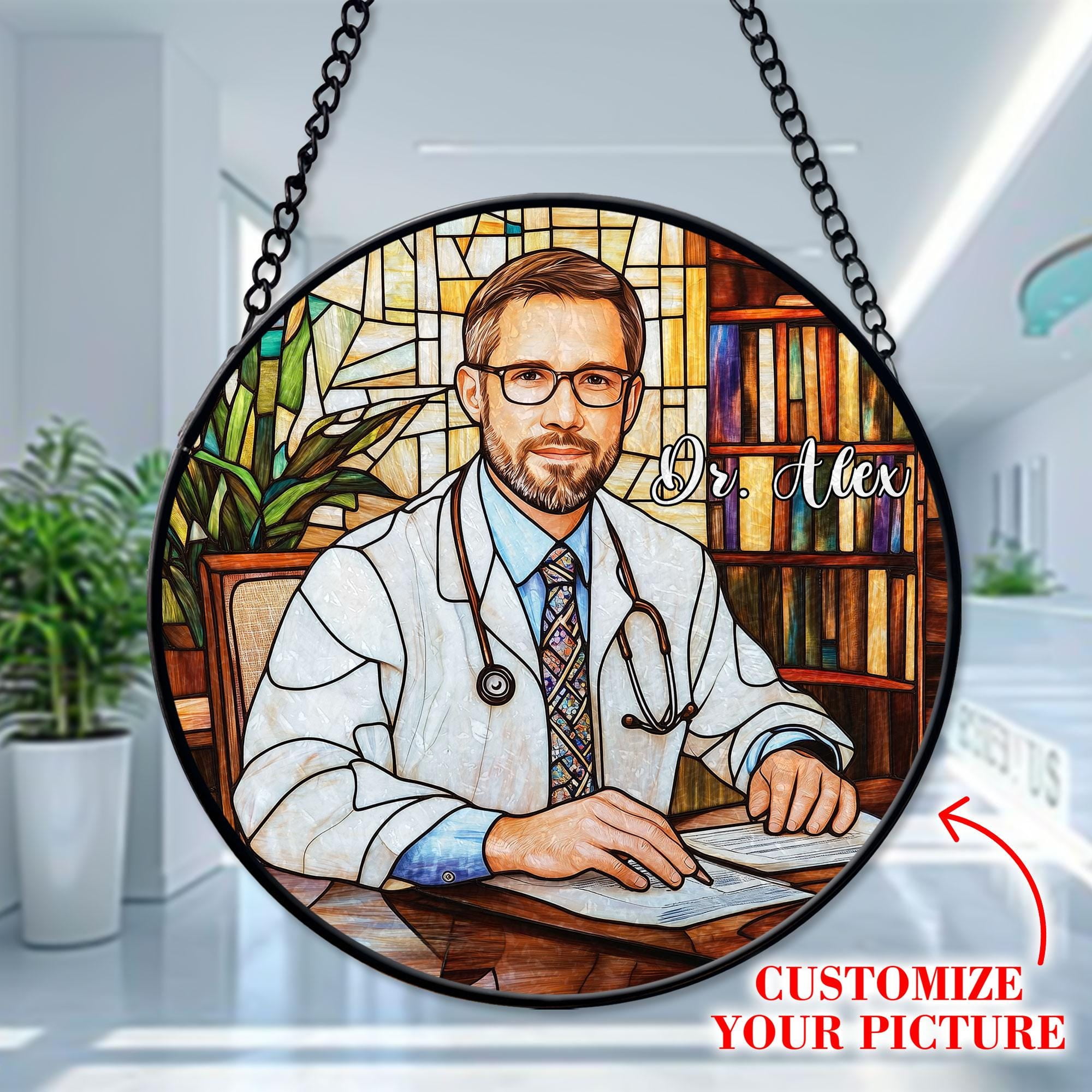 Personalized Doctor Portrait Faux Stained Glass, Graduation Gift For ...