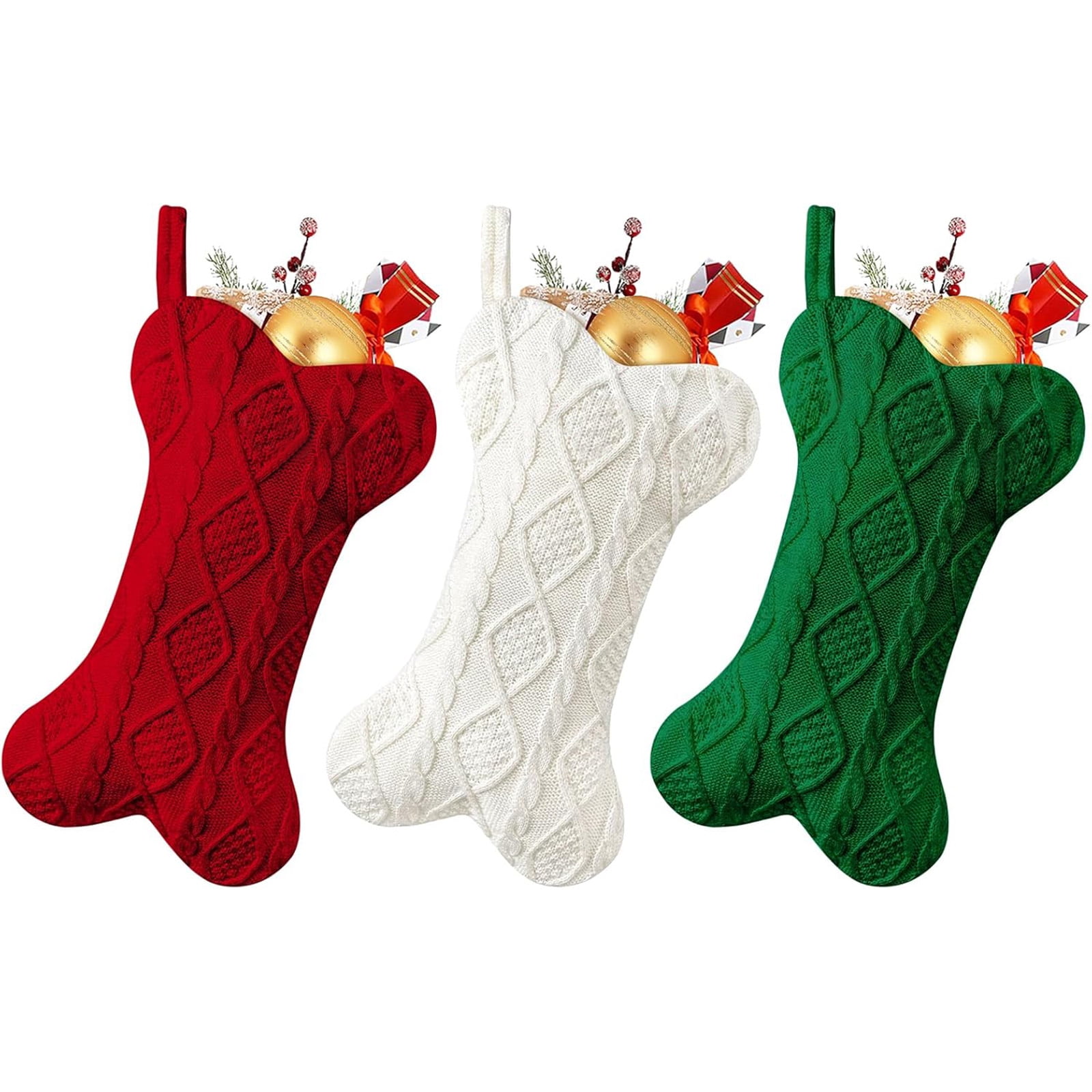 Personalized Dog Christmas Stocking, Large Bone Shape Cable Knit Custom ...