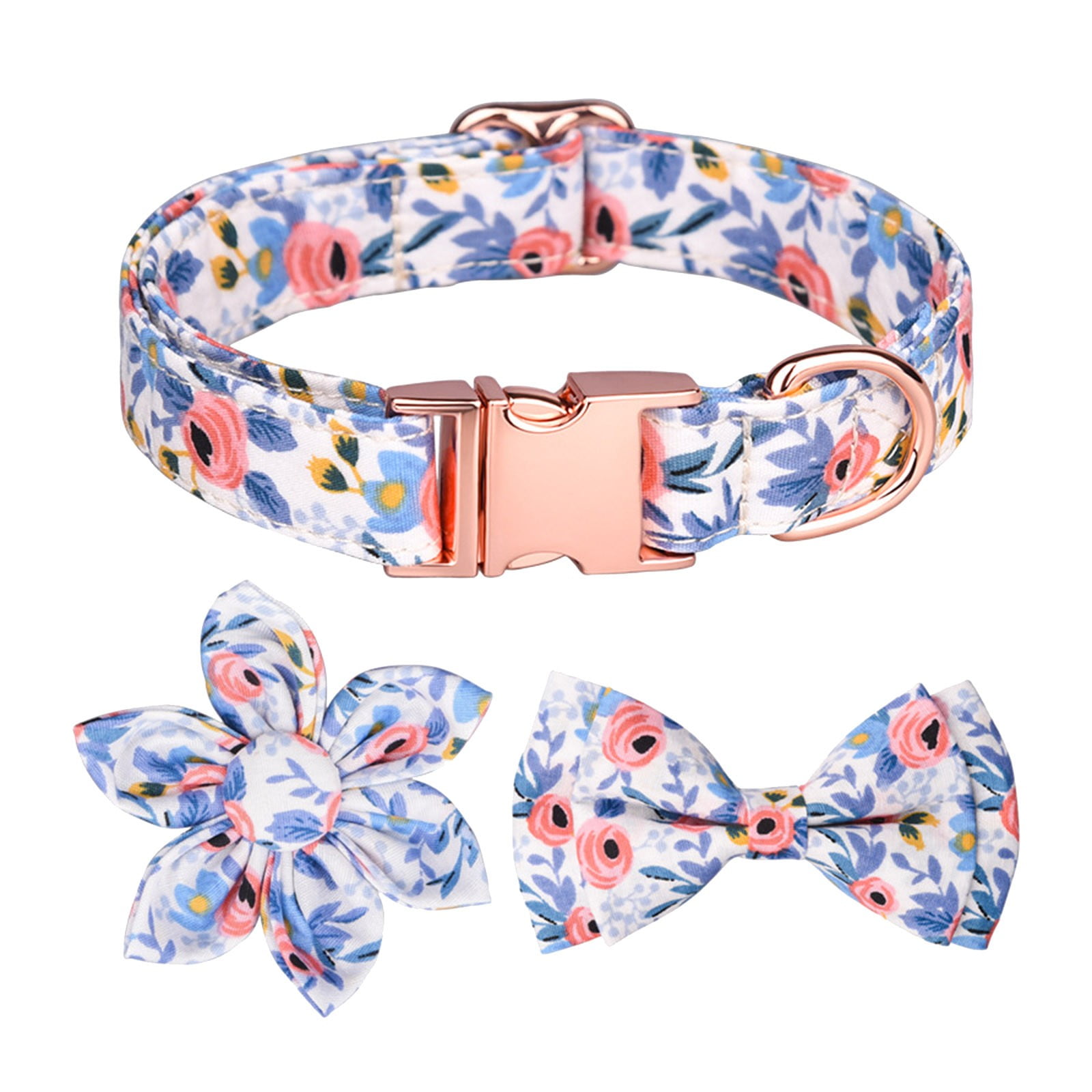 Personalized Dog Collar Flower Printing Pet Collar In Blue Pink Gray 3 ...