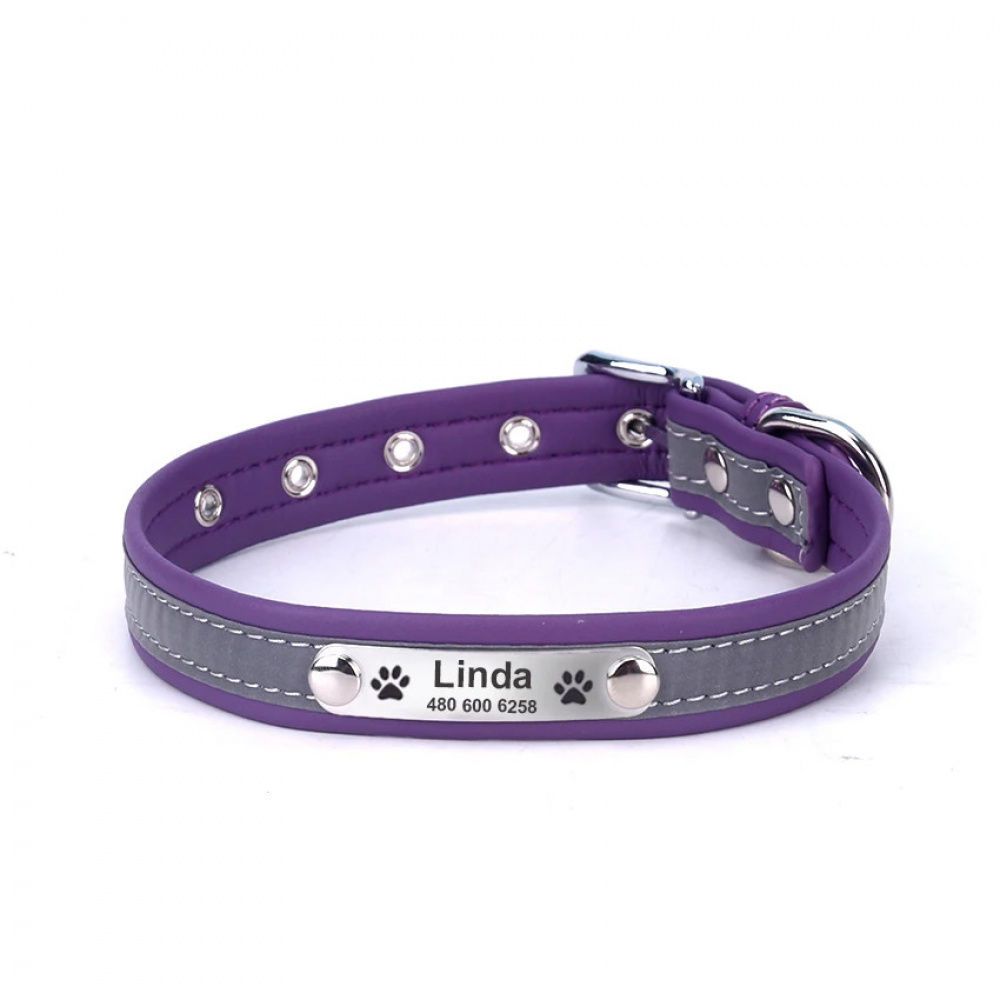 Personalized Dog Collar Leather Reflective Cat Collar Custom Engraved ...