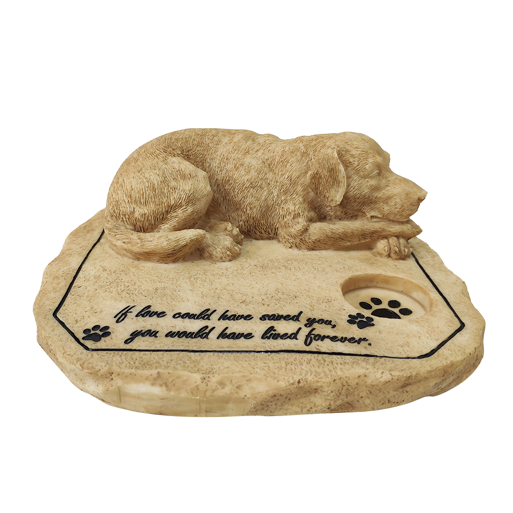 Resin pet memorial stone garden stone with sleeping dog statue, outdoor ...