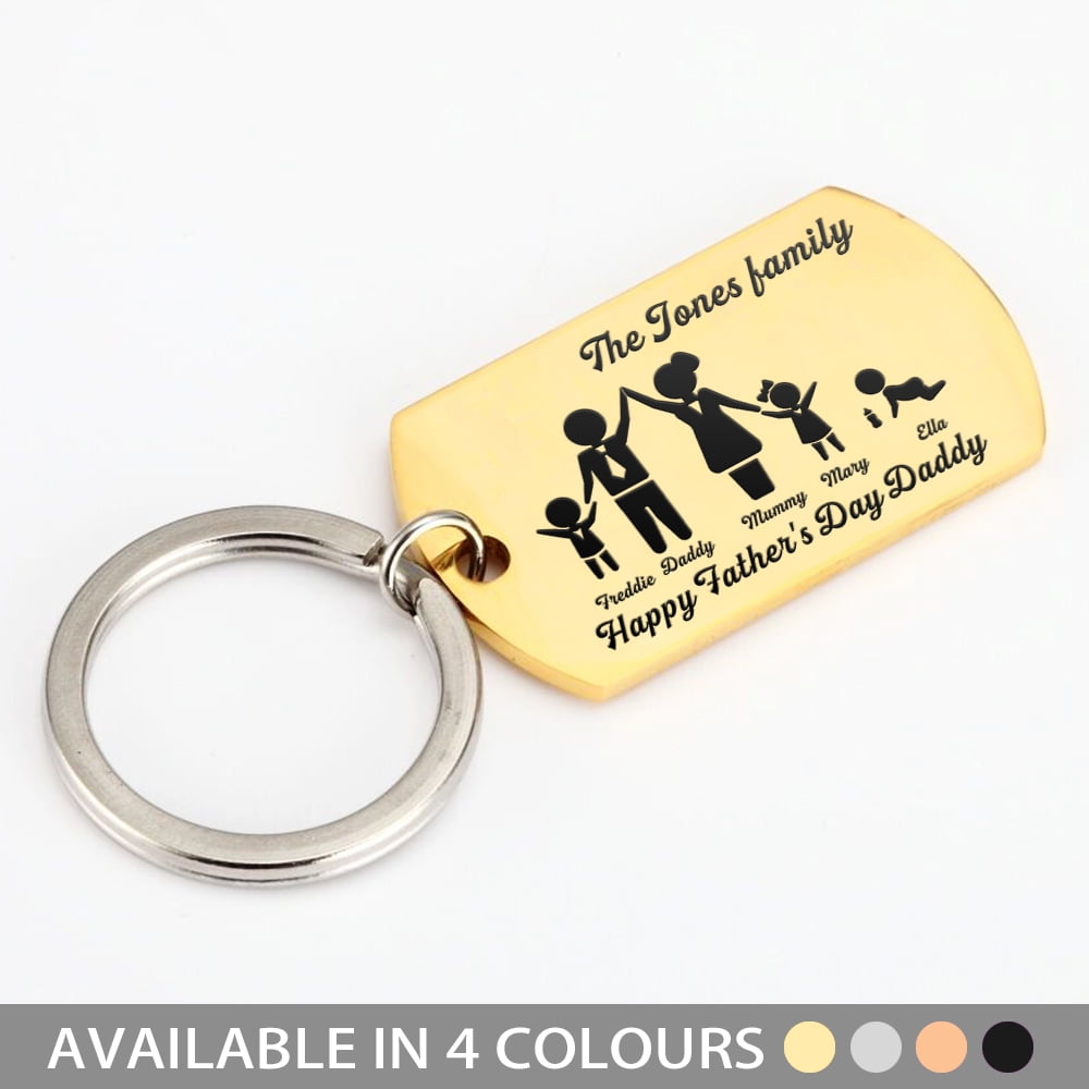 Personalized Dog Tag Keychain, Custom Engraved Family Portrait & Names ...