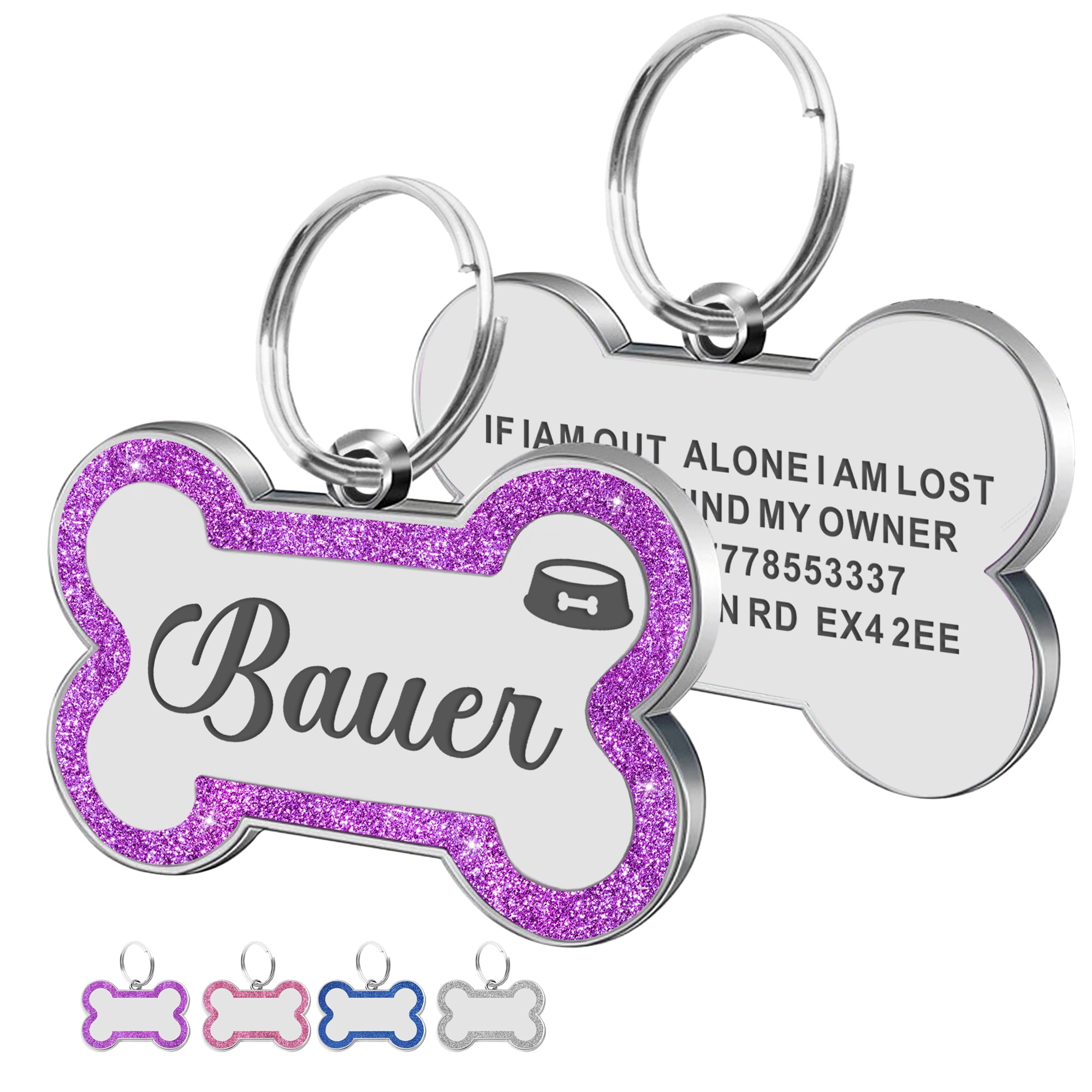 EDSG Personalized Dog Tags and Cat Tags, Glitter Name Tags, Engraved ...