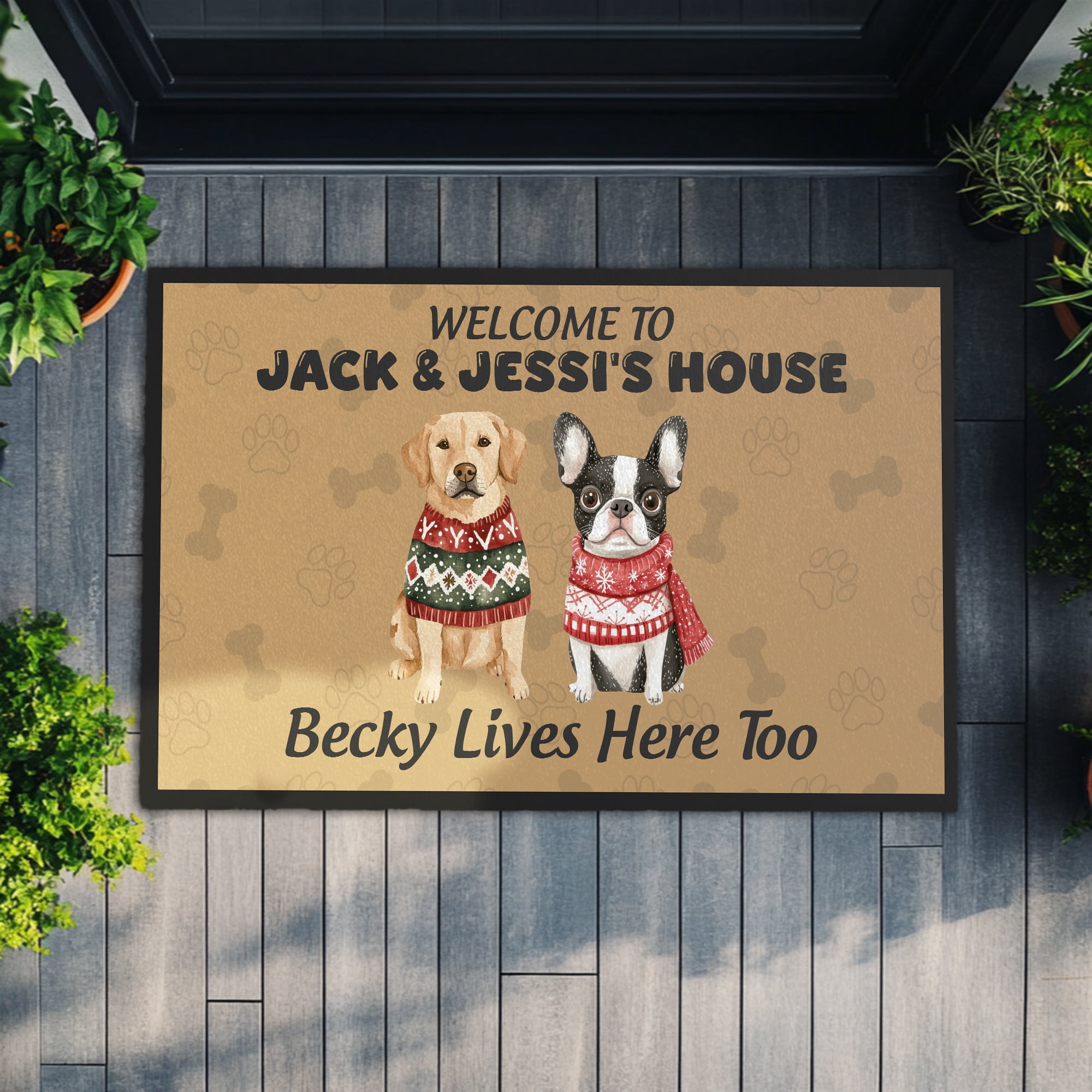 Personalized Dog Welcome Mat – Custom Doormat with Pet Names, Cute Dogs ...