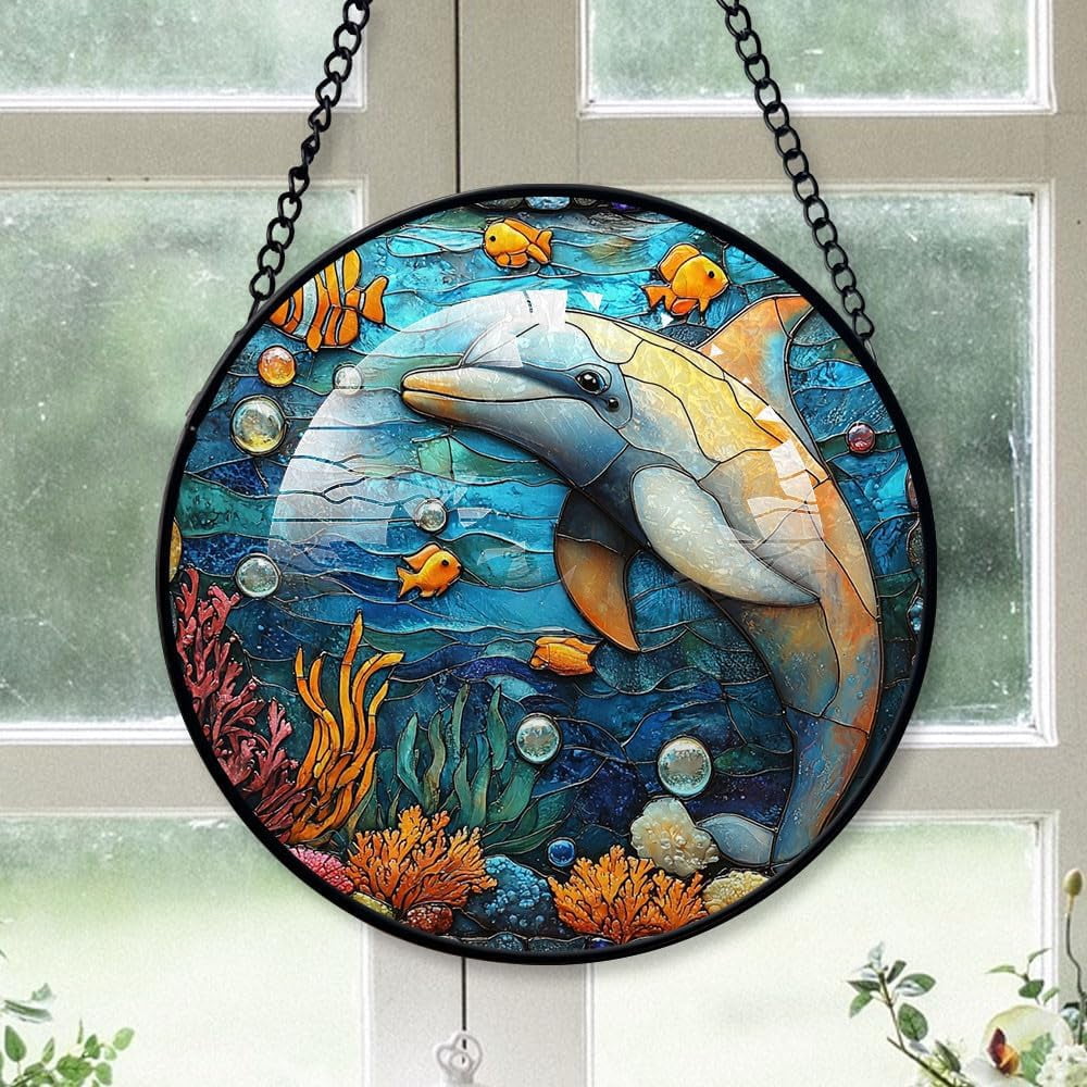 Personalized Dolphin Suncatcher Stained Glass, Dolphin Gifts for Women ...