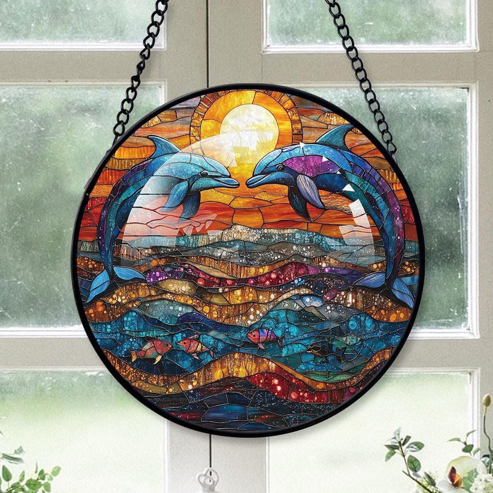 Personalized Dolphin Suncatcher Stained Glass, Dolphin Gifts for Women ...