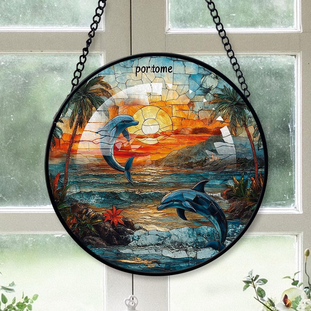 Personalized Dolphins Suncatcher Stained Glass, Dolphins Stained Glass ...