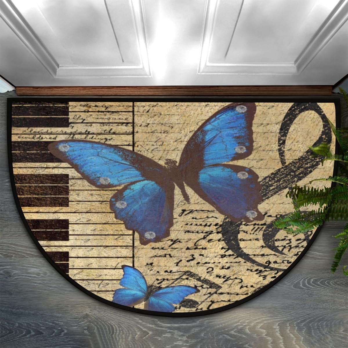 Personalized Doormat Musical Butterfly Half Round Door Mat Music Notes ...