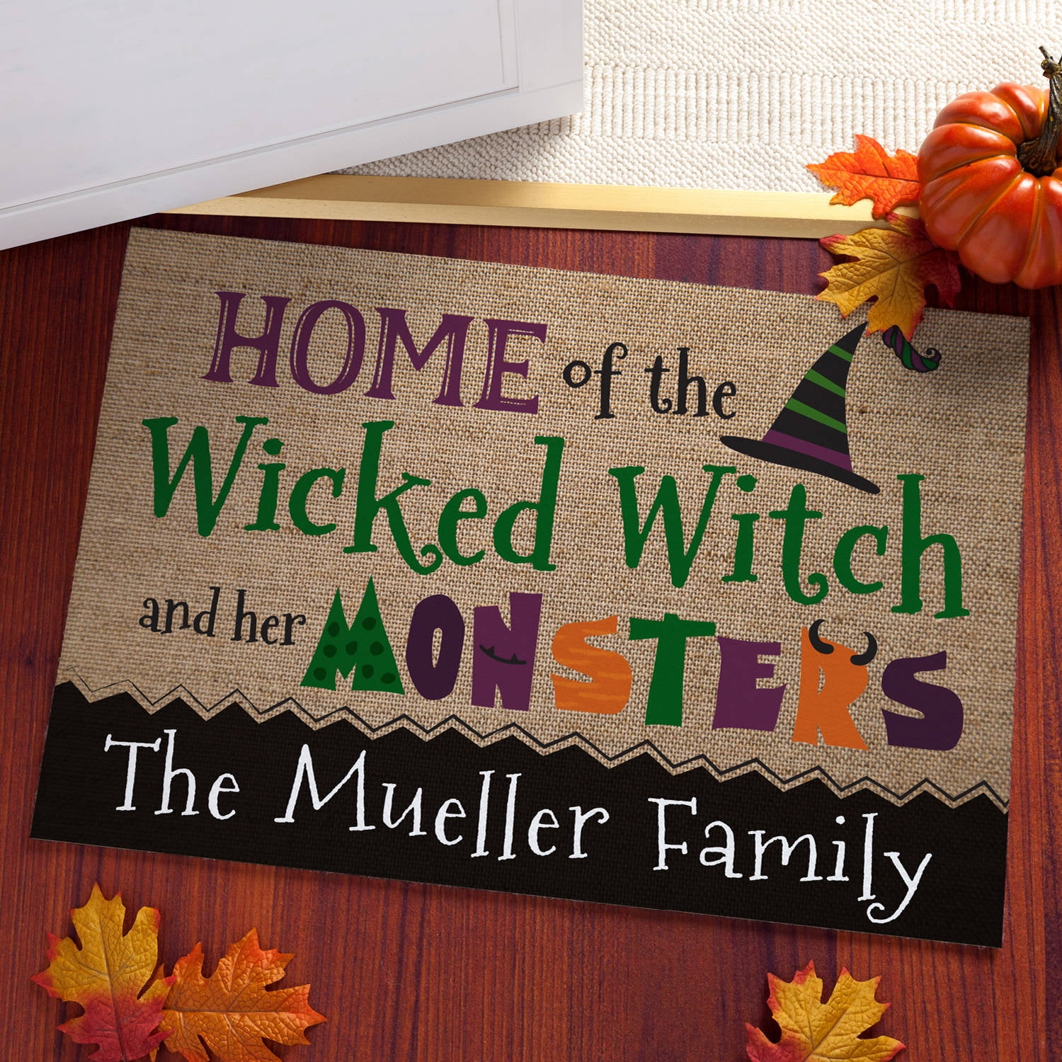 Wicked Witch and Monsters Personalized Doormat - Halloween Decor ...