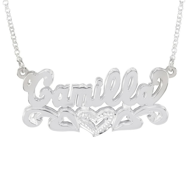 Personalized Double 3D Bling Name Necklace in Sterling Silver - Walmart.com